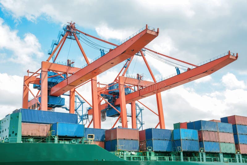 Loaded Cargo Contianer Ship on Harbor Stock Image - Image of maritime ...