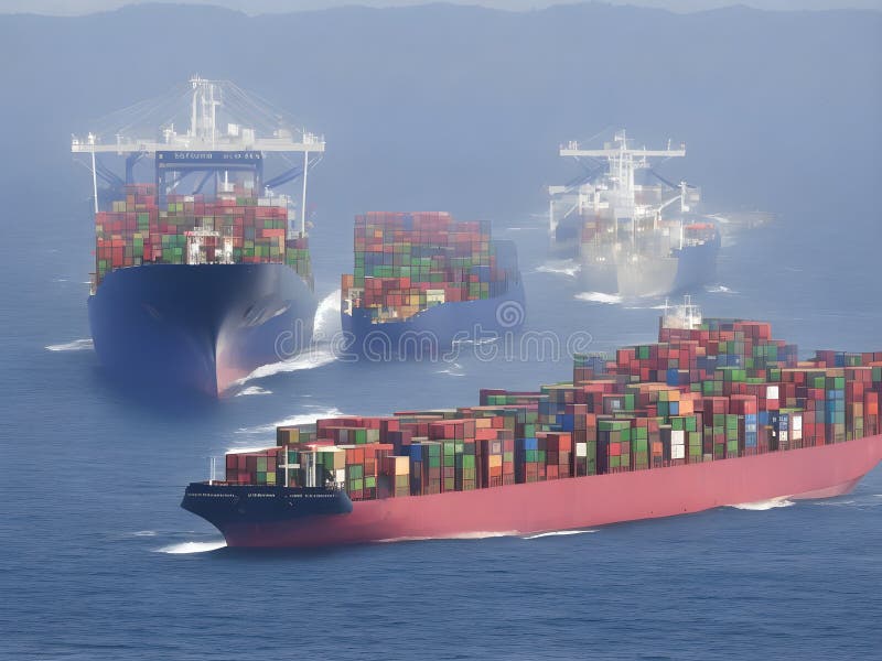 Loaded Container Cargo Ship, Generative AI Illustration Stock ...