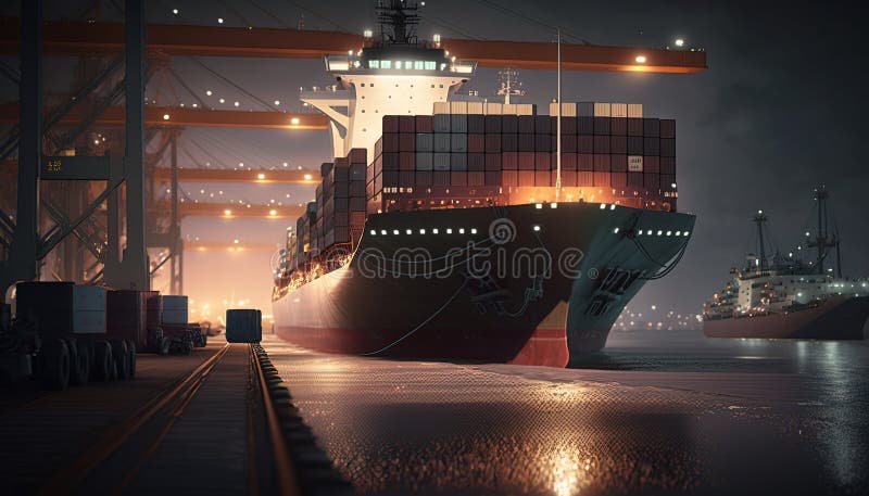 A Loaded Container Cargo Ship is Seen in the Front As Docked at the ...