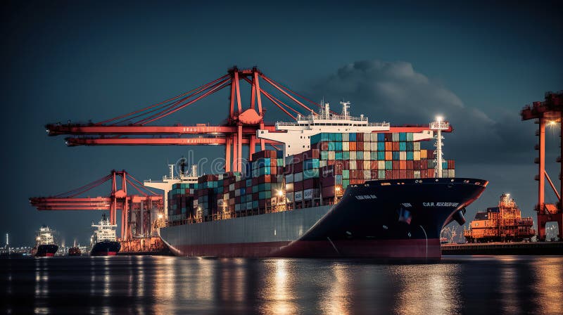 Container Cargo Ship is Seen in the Front As Docked at the Port ...