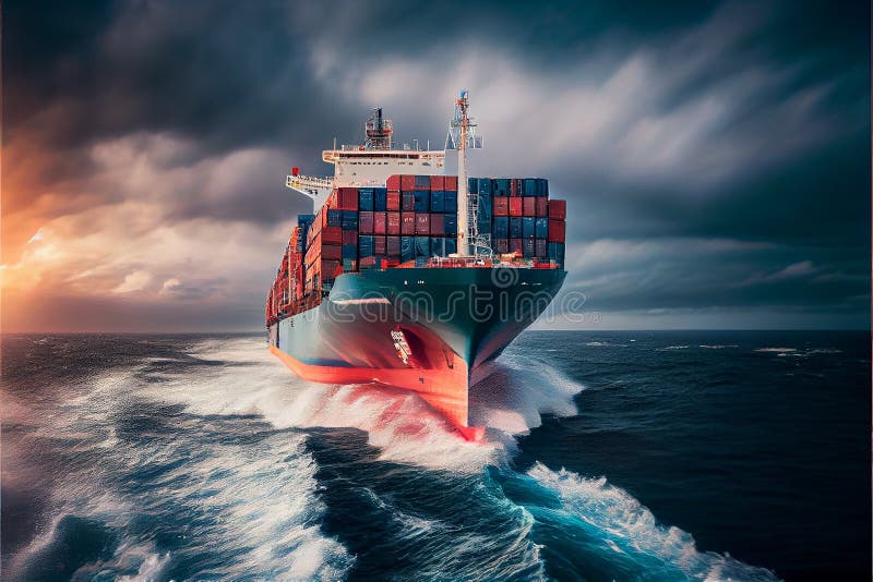 A Loaded Container Cargo Ship is Seen in the Front As it Speeds Over ...