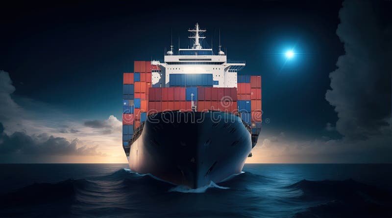 A Loaded Container Cargo Ship is Seen in the Front As it Speeds Over ...