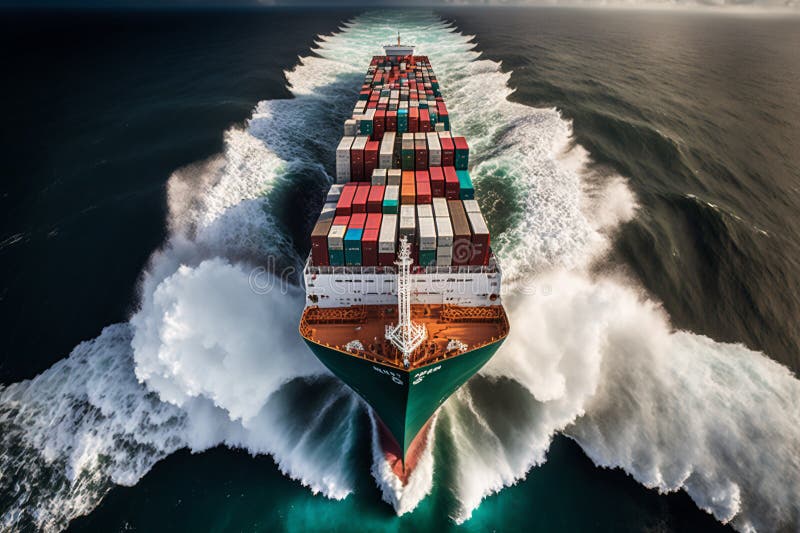 A Loaded Container Cargo Ship is Seen in the Front As it Speeds Over ...