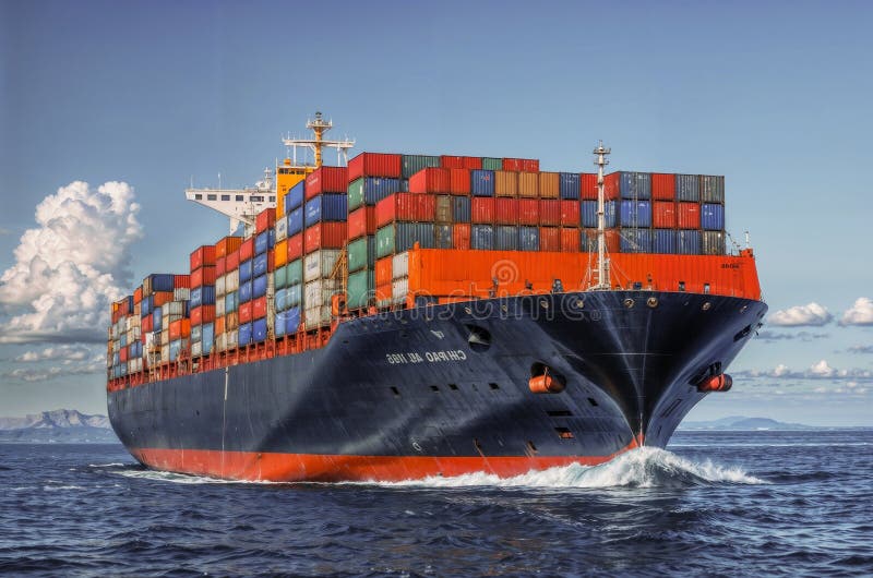 Loaded Container Ship. a Fully Loaded Container or Cargo Ship Stock ...