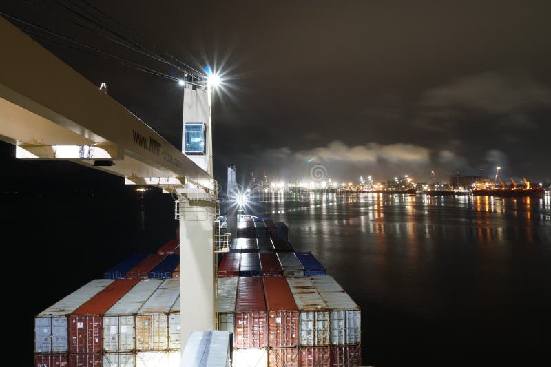 Loaded Container Vessel with Cranes Anchored Near Port of Paranagua ... Loaded Container Vessel with Cranes Anchored Near Port of Paranagua ...