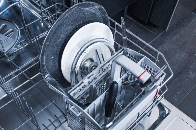 Loaded Dishwasher Upper Rack with Clean Dishes Stock Photo - Image of ...