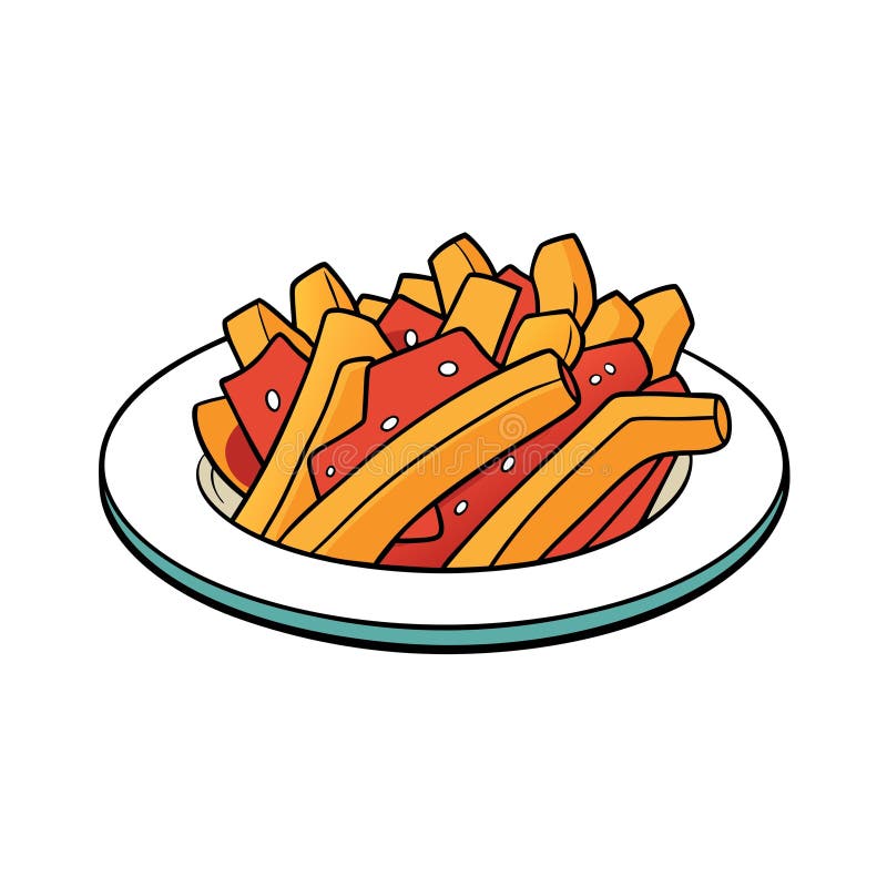 Loaded Fries with Bacon, Cheese, Ground Beef, and Chives. Stock Vector ...