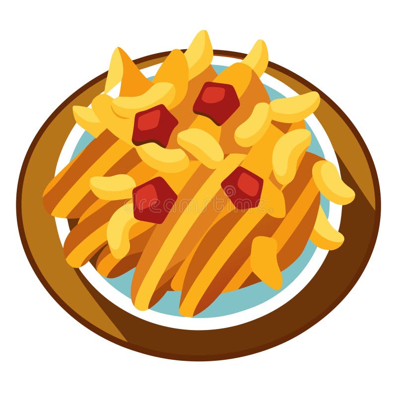 Loaded Fries with Bacon, Cheese, Ground Beef, and Chives. Stock Vector ...