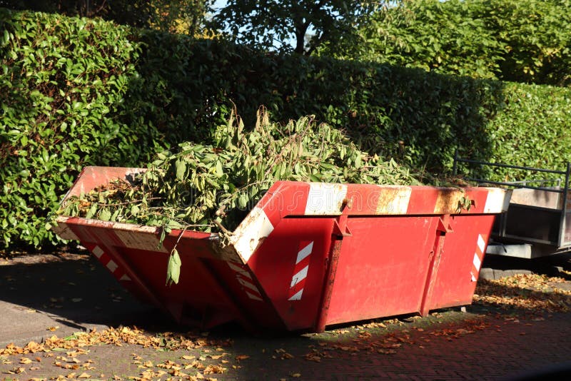 Loaded Dumpster Near Construction Site Stock Photo - Image of skip ...
