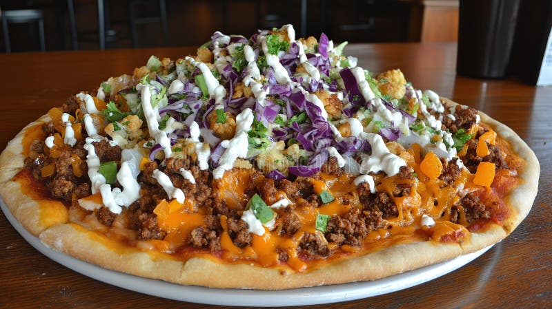 Loaded Meat Pizza Restaurant Table Indoors Stock Image - Image of ...