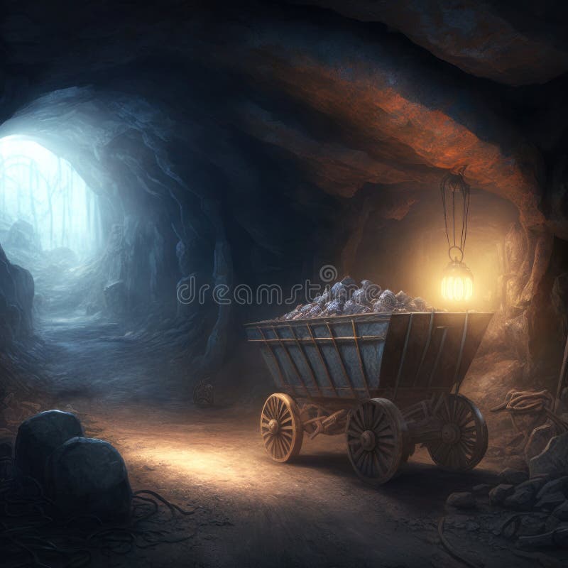 Loaded Mine Cart Inside Underground Mine Shaft, Mine Interior. G Stock ...