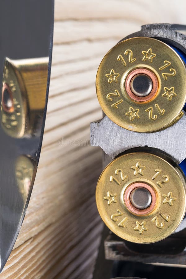 Loaded Rifle with Cartridges is Reflected on the Blade of the Knife ...