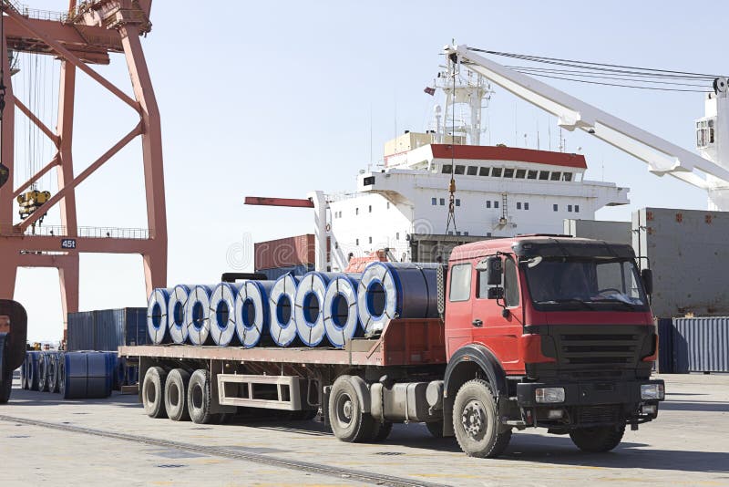A loaded truck in harbor stock photo. Image of lifting - 25989012