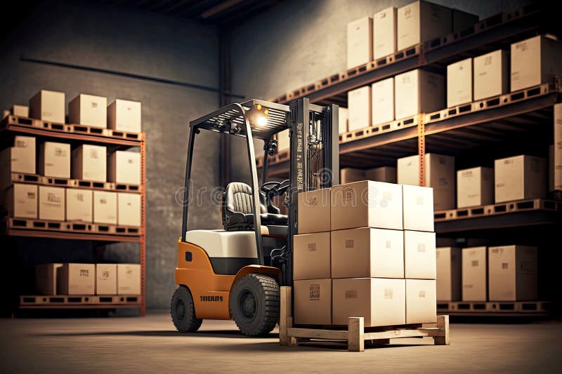 Loader with Boxes for Transportation in Warehouse Stock Illustration ...
