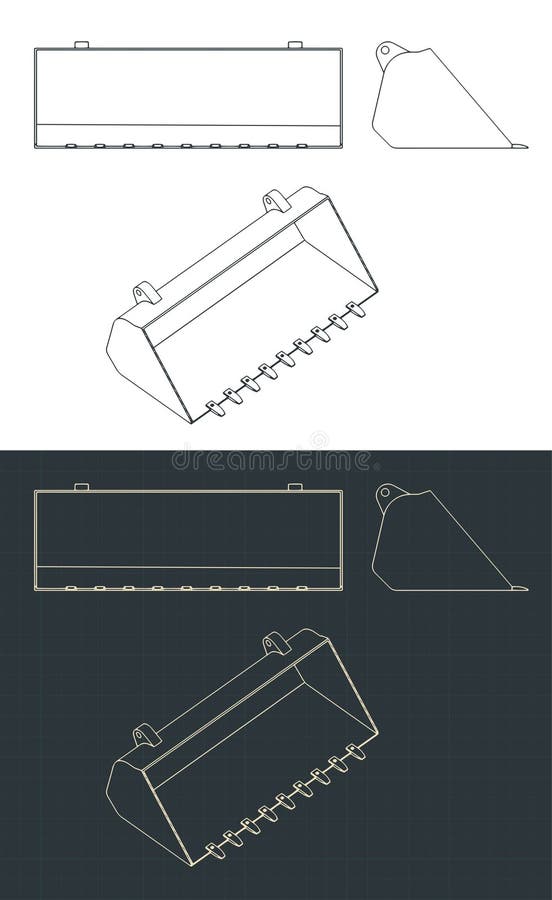 Loader bucket blueprint stock illustration. Illustration of rock ...