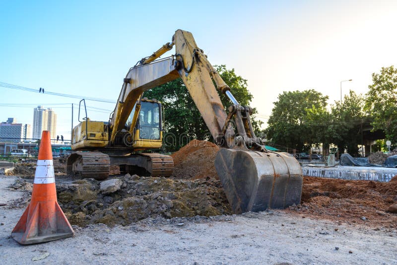 Loader Bucket Working at Construction Site Stock Image - Image of ...