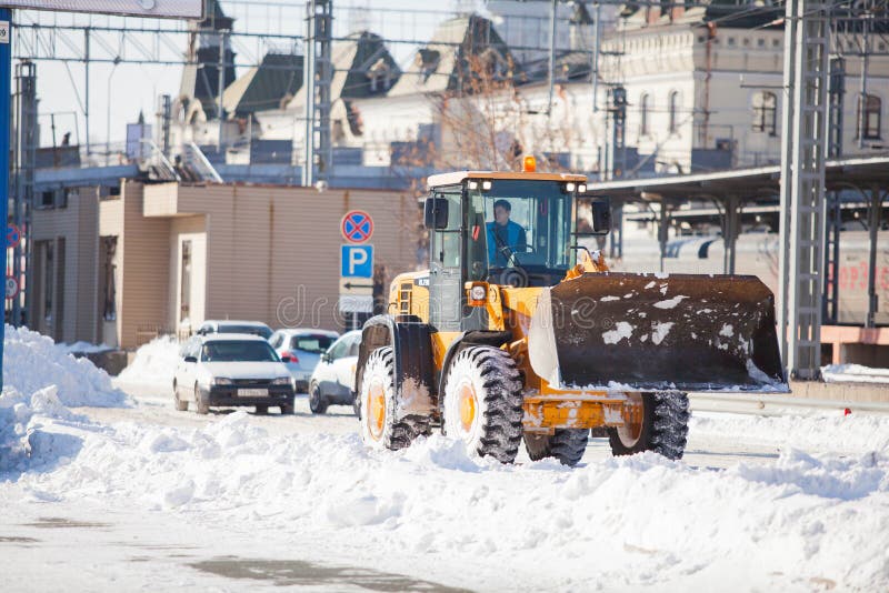 Loader Cleaning Road from Snow Editorial Photography - Image of frozen ...