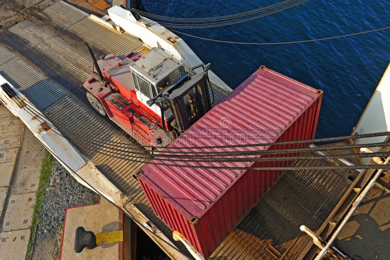 Loader with Container at the Oceanic Ferry Ship Stock Photo - Image of ...