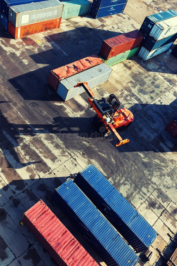 Loader Containers on Site at the Port Stock Photo - Image of loader ...
