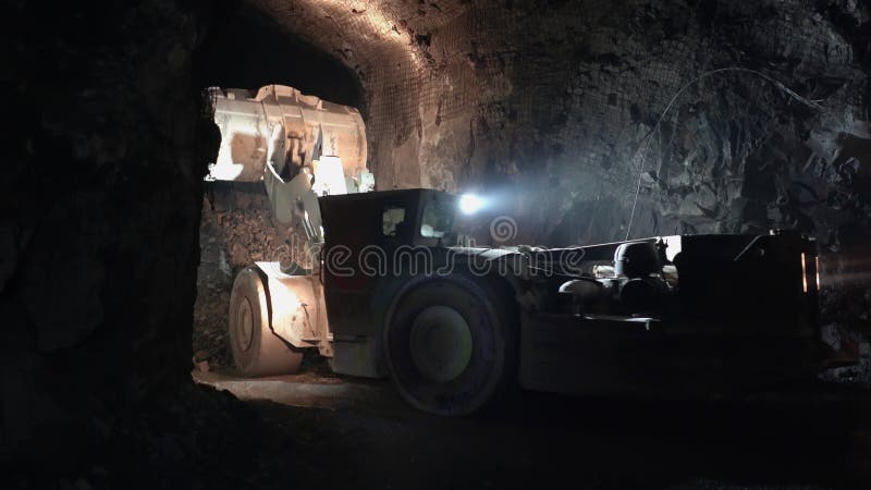 Underground Loader Picks Up Ore Mass with Bucket Stock Video - Video of ...