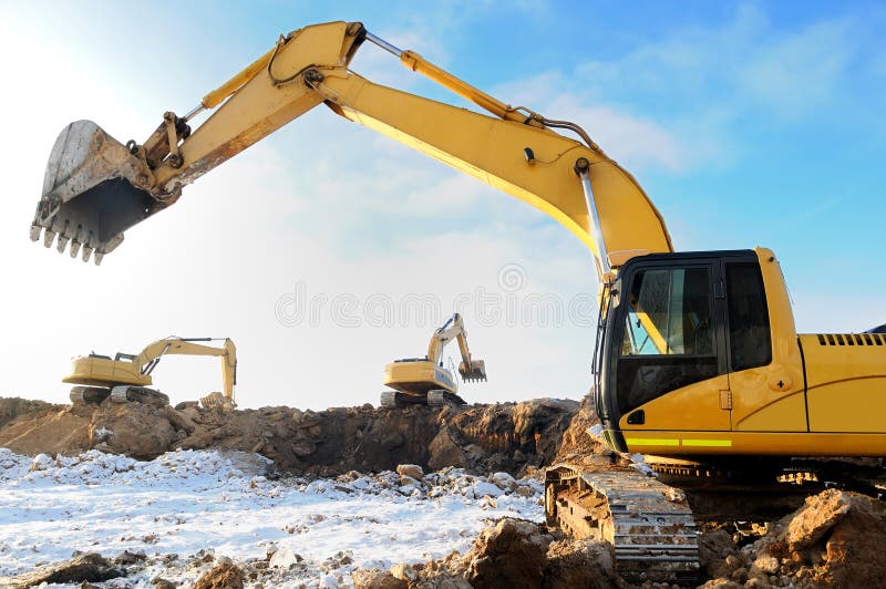 Loader Excavator Bulldozers at Work Stock Photo - Image of digger ...