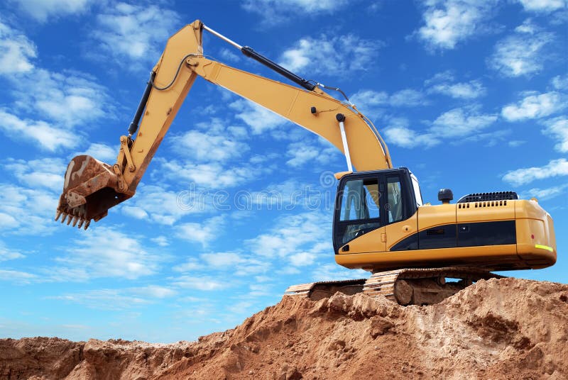 Rear View of Loader Excavator with Rised Backhoe Stock Image - Image of ...