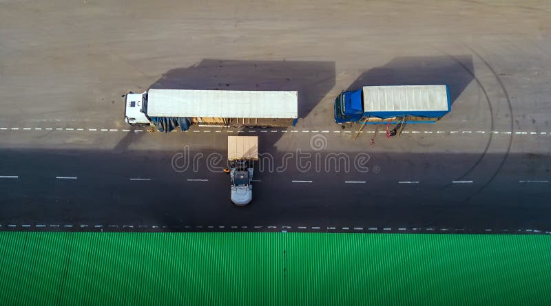 Loader Loads the Truck. Top View Stock Image - Image of operator ...