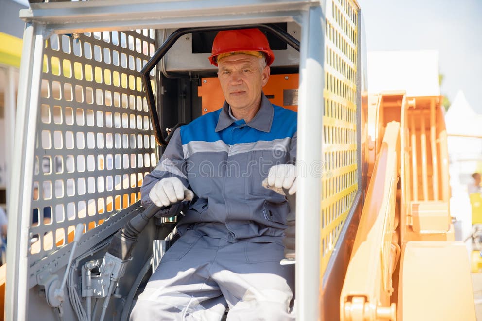 Loader Man Driver Close-up in Cab, Summer Day Stock Image - Image of ...