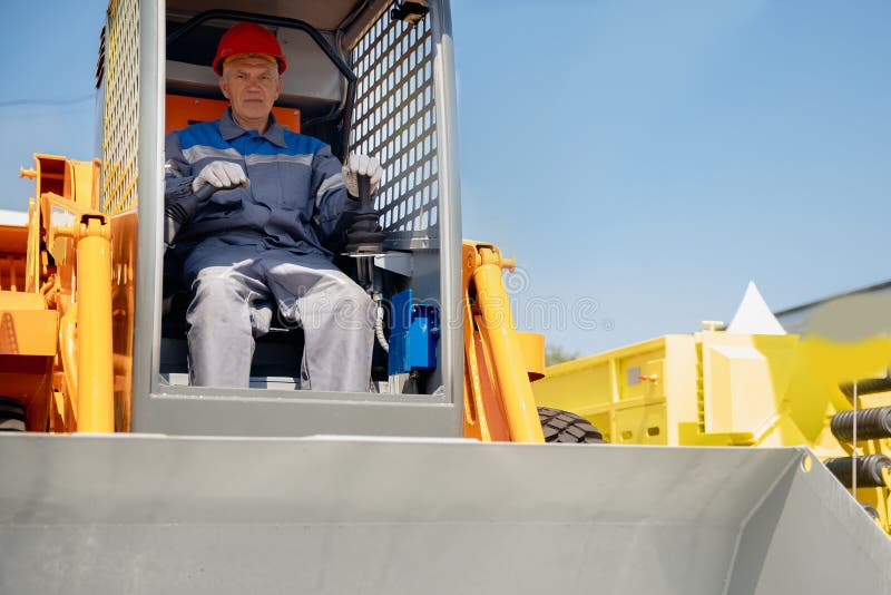 Loader Man Driver Close-up in Cab, Summer Day Stock Photo - Image of ...