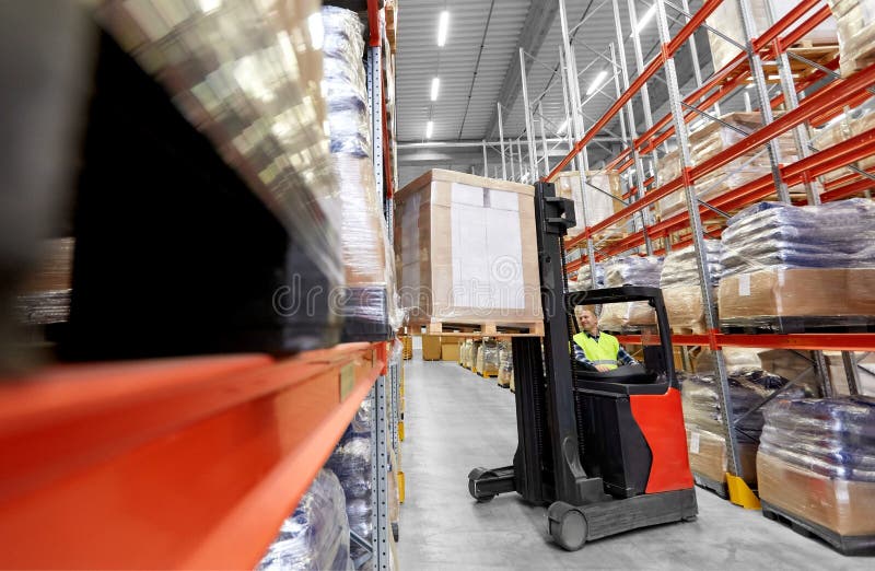 Loader Operating Forklift at Warehouse Stock Image - Image of pallet ...