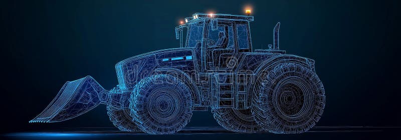 Loader. Polygonal Illustration of a 3D Wheel Heavy Loader on a Blue ...