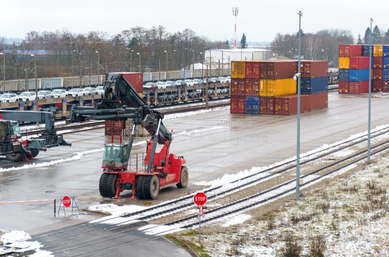 The Loader Stands on the Site Waiting for Unloading or Loading of Cargo ...