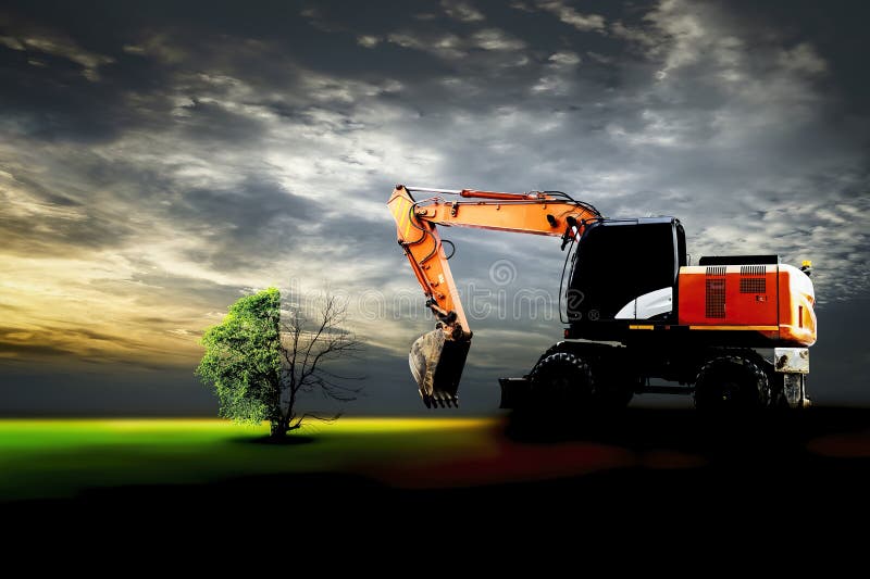 Loader is Trying To Cut Down a Tree for Construction Stock Image ...