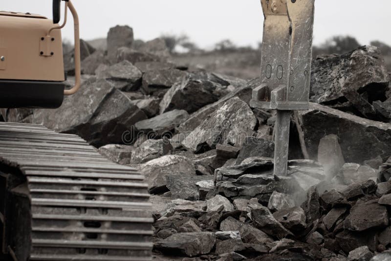 Hydraulic Hammer Breaking Stones Stock Image - Image of machine ...