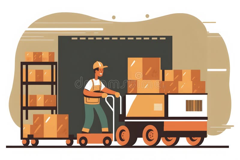 The Loader Works in a Warehouse - Carries a Cart with Boxes Stock ...