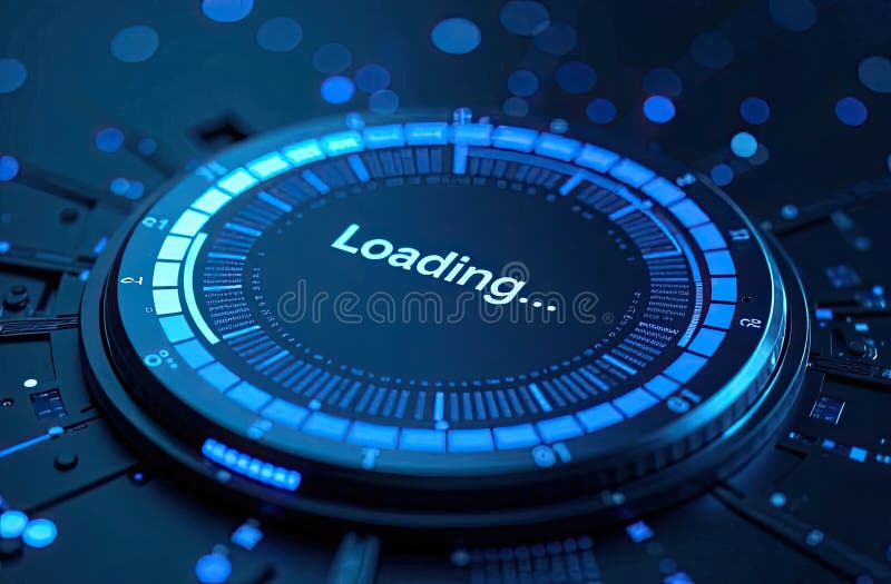 Loading Animation with Blue Glowing Elements on a Dark Background Stock ...