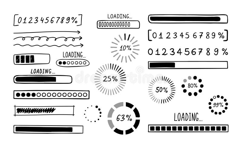 Loading Bar Doodle Set. Hand Drawn Element Line Loading Sketch Style ...
