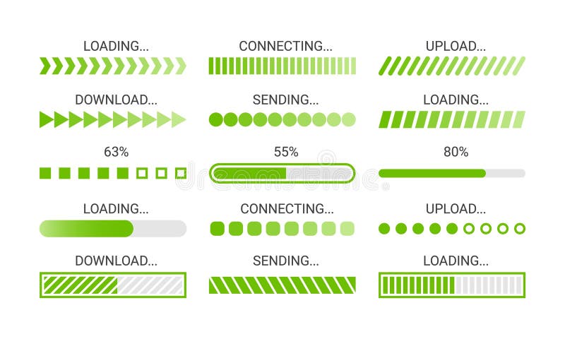 Loading Bar. Green Download Progress Loader, Buffer Status UI Elements Stock Vector ...