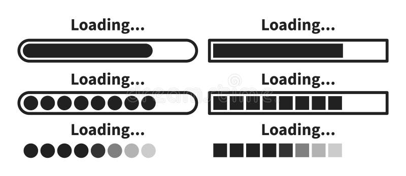 Loading Bar Icon Set. Vector Load Progress Indicator Symbol Collection ...