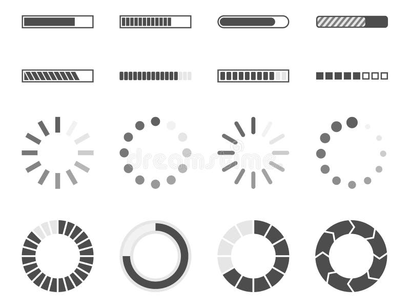 Loading Bar Icons Load Progress Indicator Stock Vector Illustration