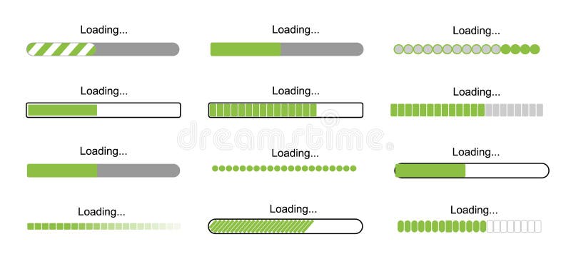 Loading Bar Progress Icons, Load Sign Green Vector Illustration. System ...