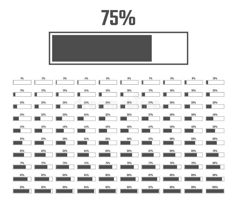 Loading Bar Set, Download Progress Signs from 1 To 100 Percent Stock ... Loading Bar Set, Download Progress Signs from 1 To 100 Percent Stock ...