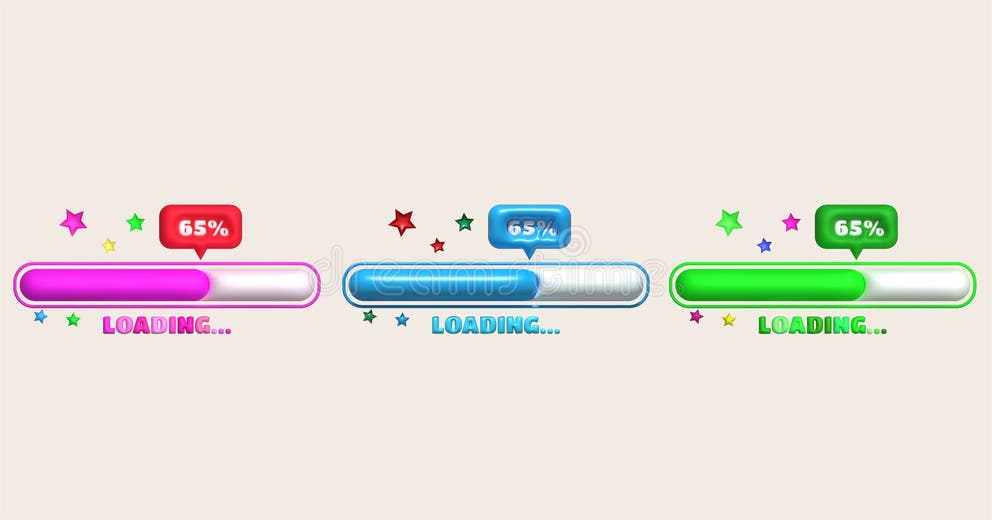 Loading Bar and Progress Visualization 65 Percent Loading Status Collection Web Design Elements ...
