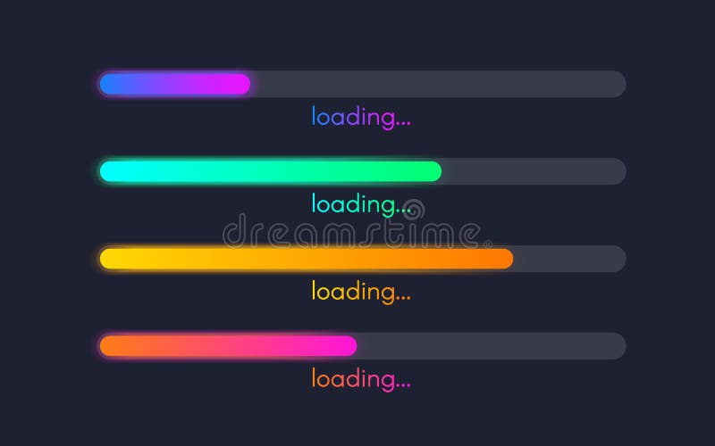 Loading Bar Set on Dark Backdrop. Progress Visualization. Color ... Loading Bar Set on Dark Backdrop. Progress Visualization. Color ...