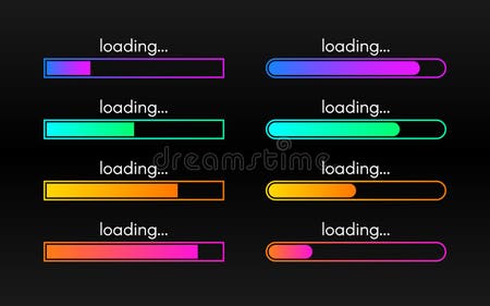 Loading Bar Set on Dark Backdrop. Progress Visualization. Color ...