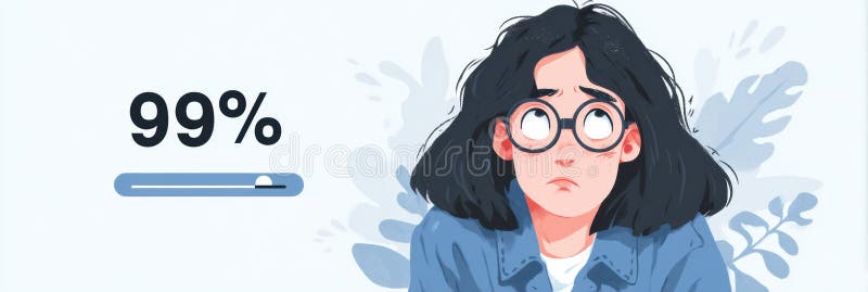 Loading Bar Stuck at 99 Percent Featuring a Character with a Worried ...