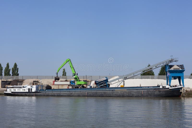Loading Barge with Sand and Rubble on a Small Berth. Freight Transport ...