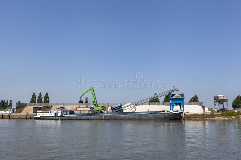 Loading Barge with Sand and Rubble on a Small Berth. Freight Transport ...