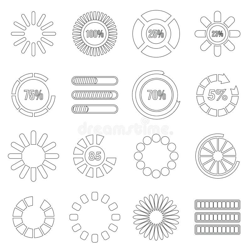 Loading Bars and Preloaders Set, Outline Style Stock Vector ...