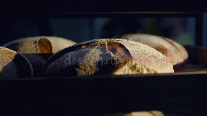 Loading Bread into the Oven Manually at Baking Factory Stock Footage ...